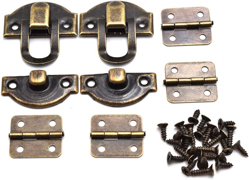 2 Sets Mini Bronze Antique Hasp Latch Buckle and Rectangle Hinge with ...