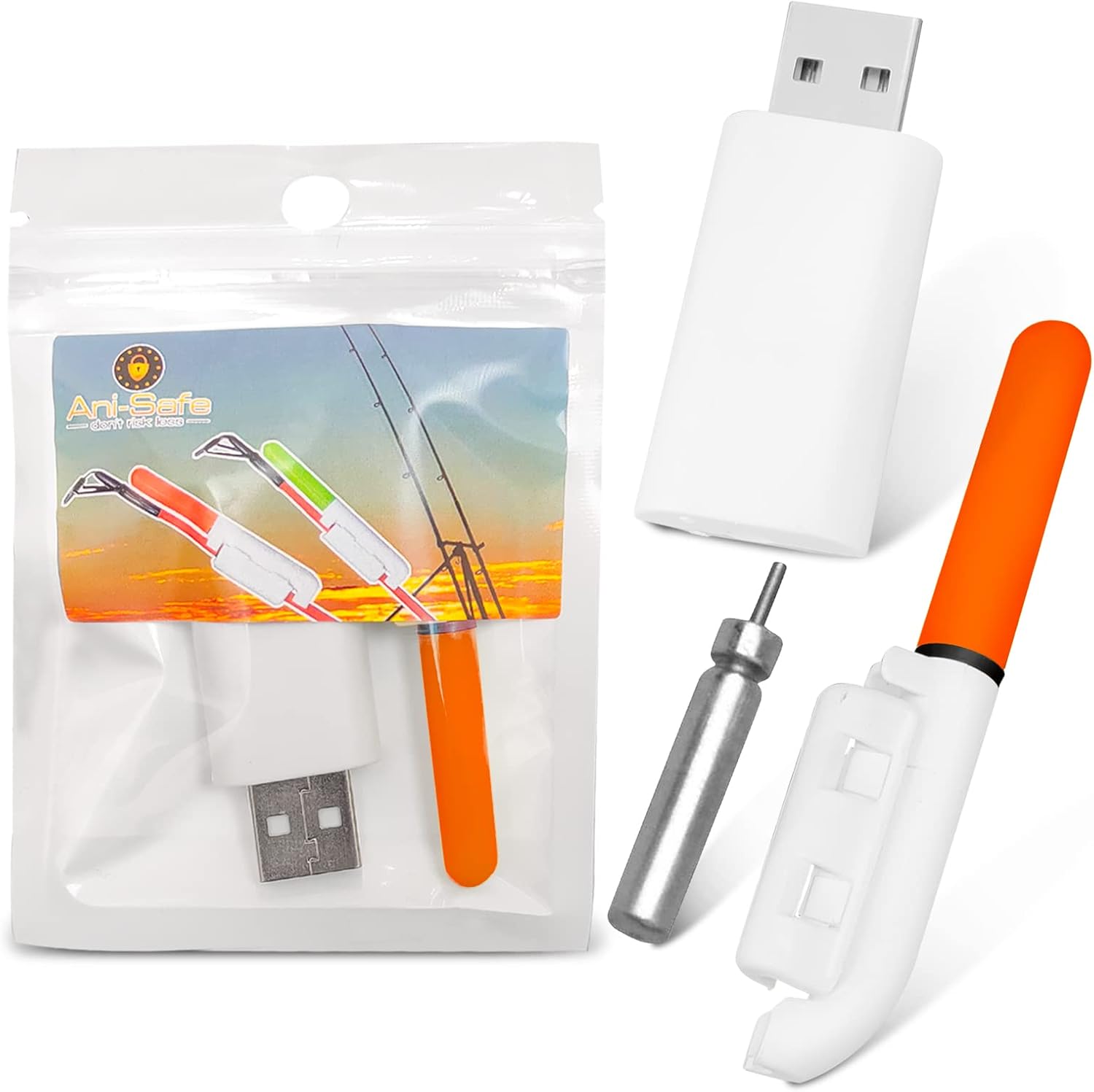 ANI-Safe Orange Beach Casting LED Rechargeable Fishing Rod Tip Light ...