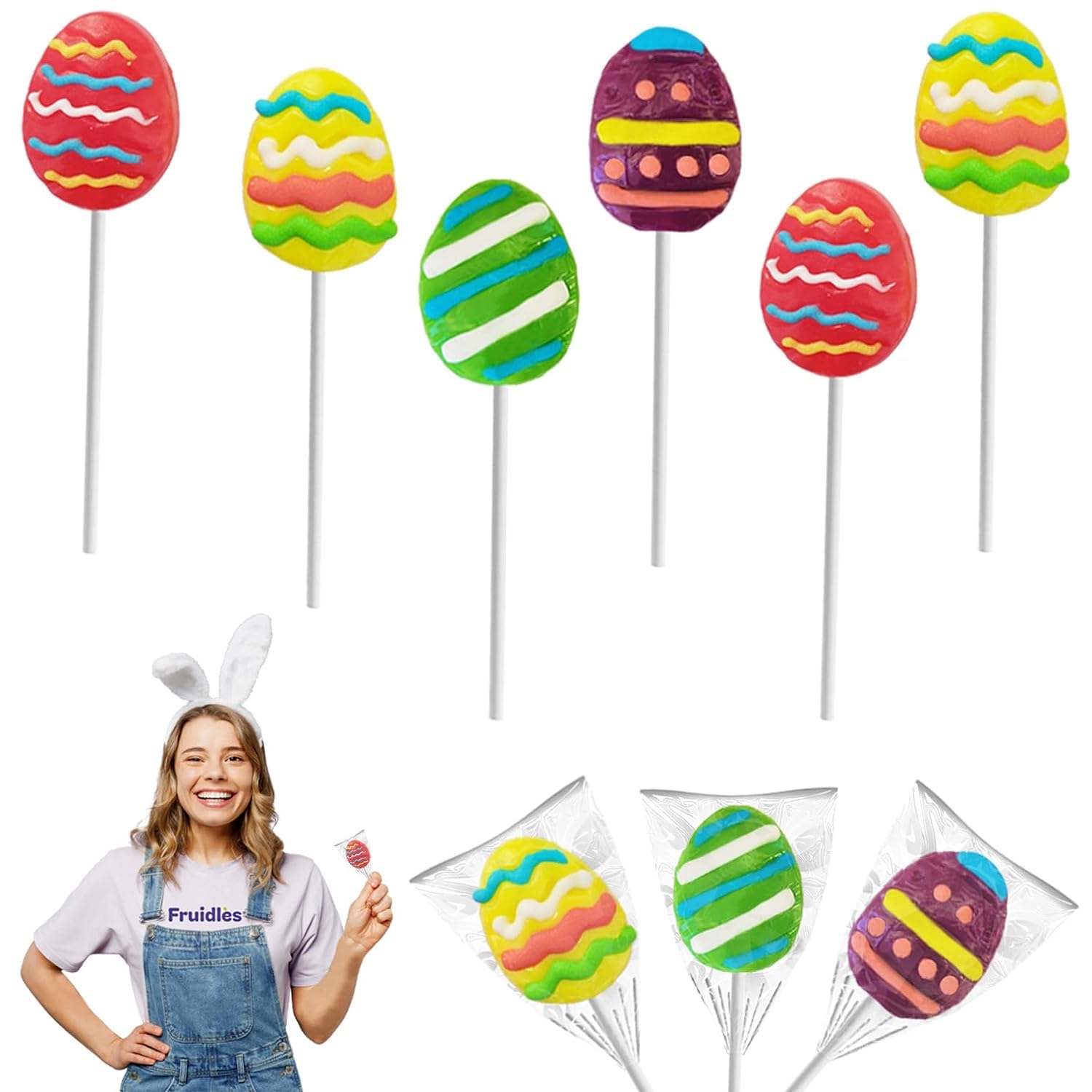 Amazon.com : Happy Easter Egg Lollipops Suckers, Fat-Free, Individually ...