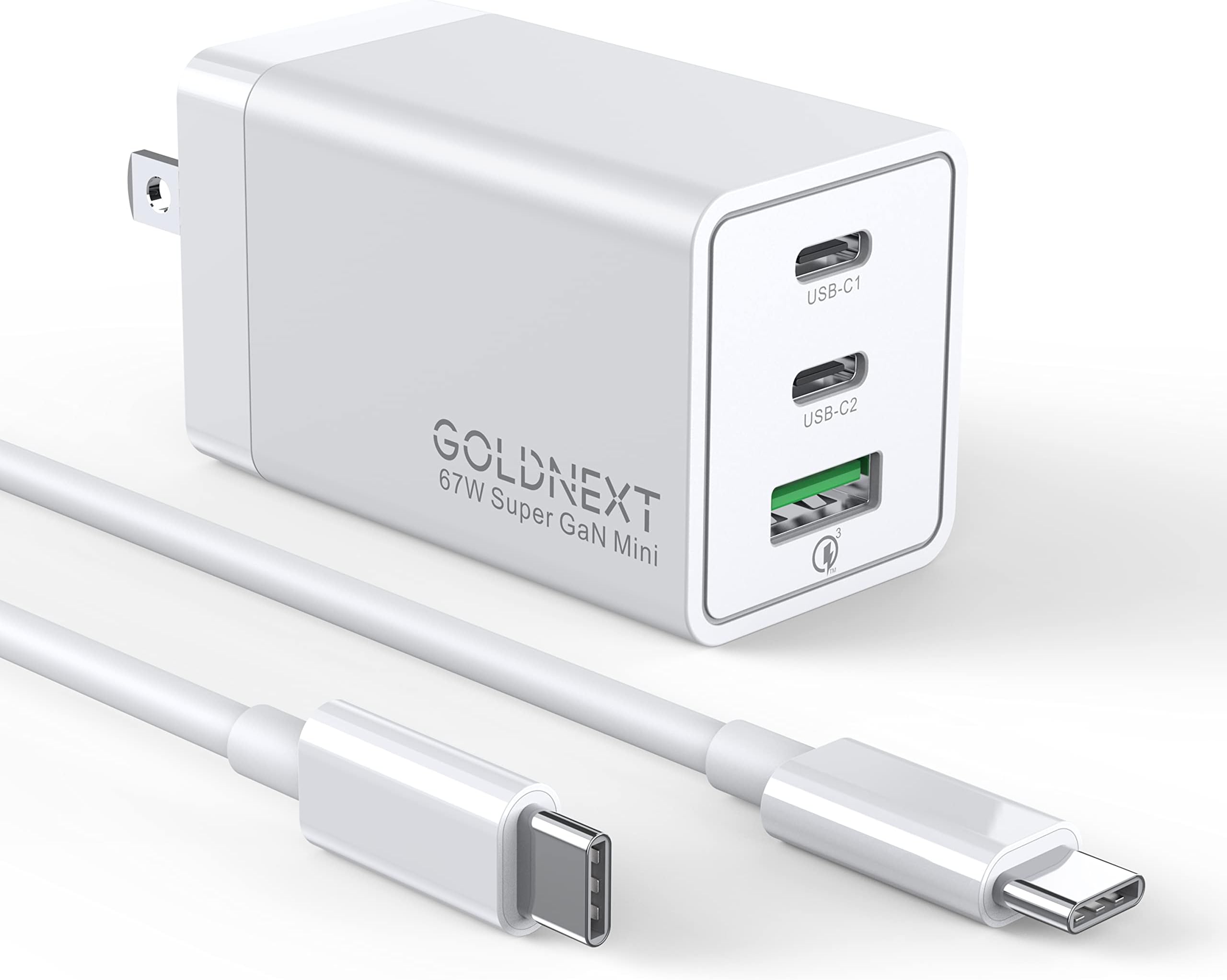 Amazon.com: GOLDNEXT 67W USB C Charger, 3-Port PD 3.0 GaN Fast Wall ...