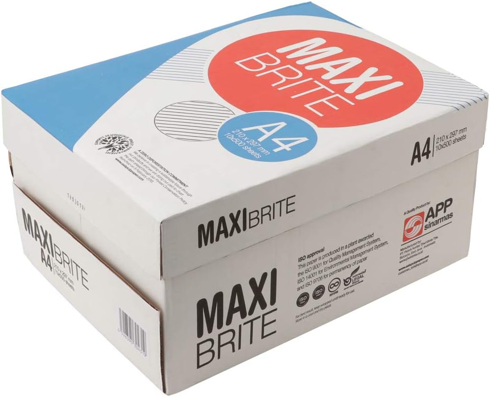 Amazon.co.jp: APP 自然色 コピー用紙 MAXI BRITE A4 白色度87% 紙厚0.09mm 5000枚(500枚×10冊) : 文房具・オフィス用品