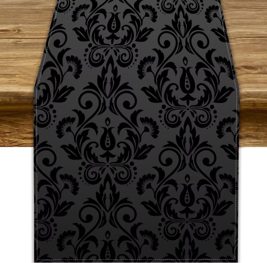 Amazon.com: JanJCurt Black Damask Table Runner, Antique Victorian Style ...