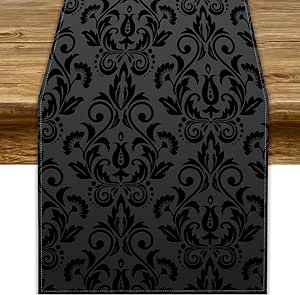 Amazon.com: JanJCurt Black Damask Table Runner, Antique Victorian Style ...