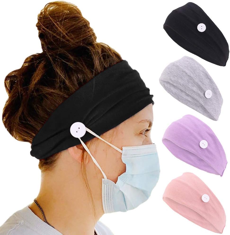 4 Pack Headband with Buttons for Face Mask, Ear Protection Holder ...