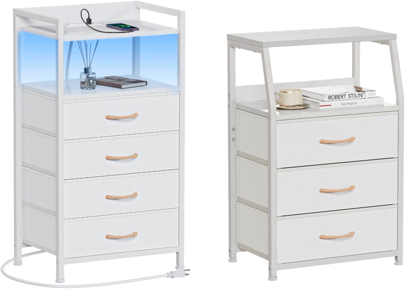 Amazon.com: Furnulem White Nightstand with 2-Tier Shelf, Small Night ...