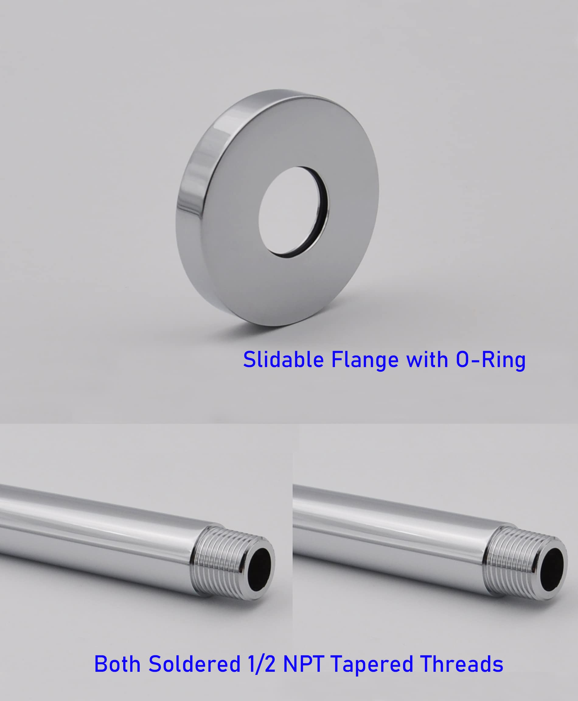 Aquaiaw Shower Arm and O-Ring Flange, 18 inch, Solid Brass, Round, Both ...