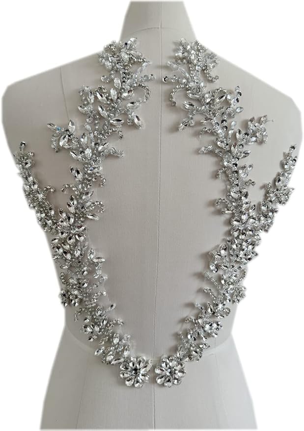 Amazon.com: Handmade Rhinestones lace Trim Patches handsewing Beads ...