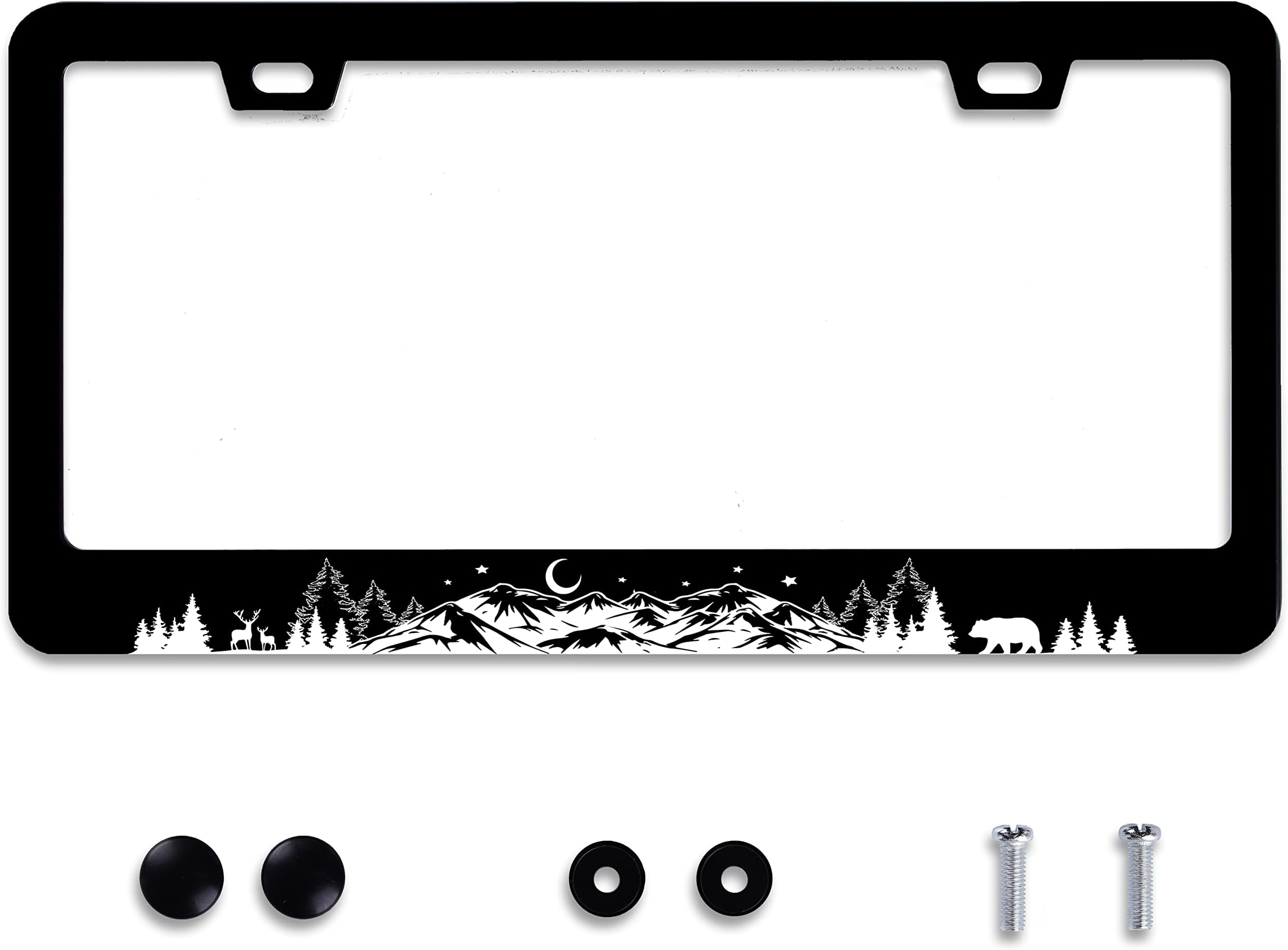 Amazon.com: Mountains License Plate Frame - 2 PCS Deer Bear Forest ...