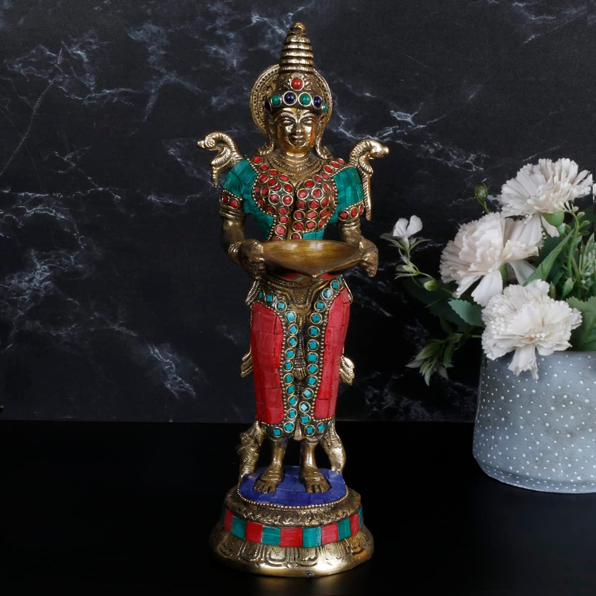 ARTVARKO Brass with Inlay Deep Lakshmi Lamp Lady Diya Lady Standing ...