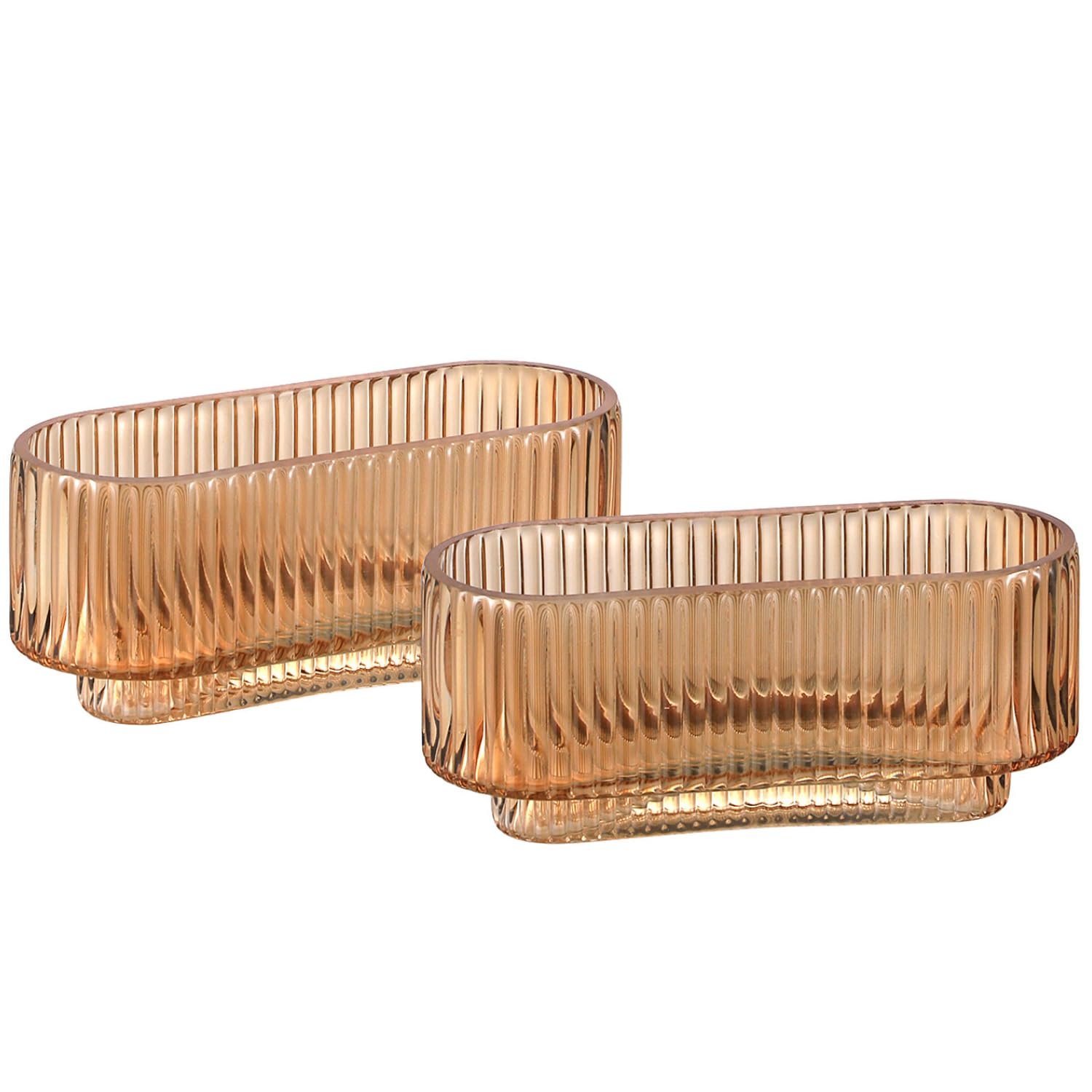Snapklik.com : Ribbed Glass Vases, Amber Glass Vases Set Of 2, Small ...