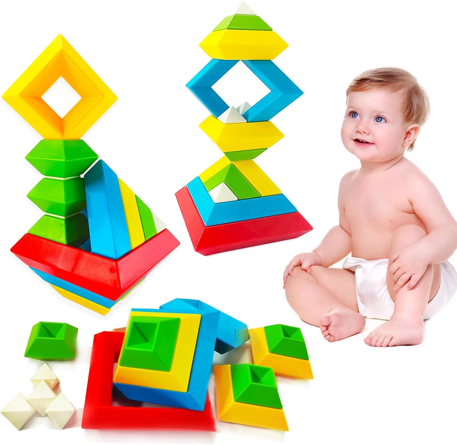 Sizkii Pyramid Stacking Toy, 3D Puzzle Brain Teasers Geometric Stacker ...