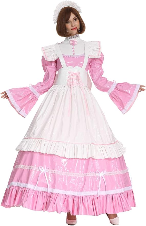 GOceBaby Women Sissy Maid Gothic Lockable Long Pink PVC Dress ...