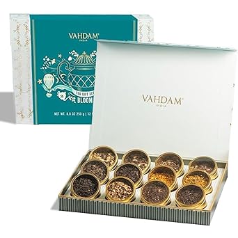 VAHDAM, Bloom - Assorted Tea Gift Set (12 Loose Leaf Tea) Tin Caddy ...