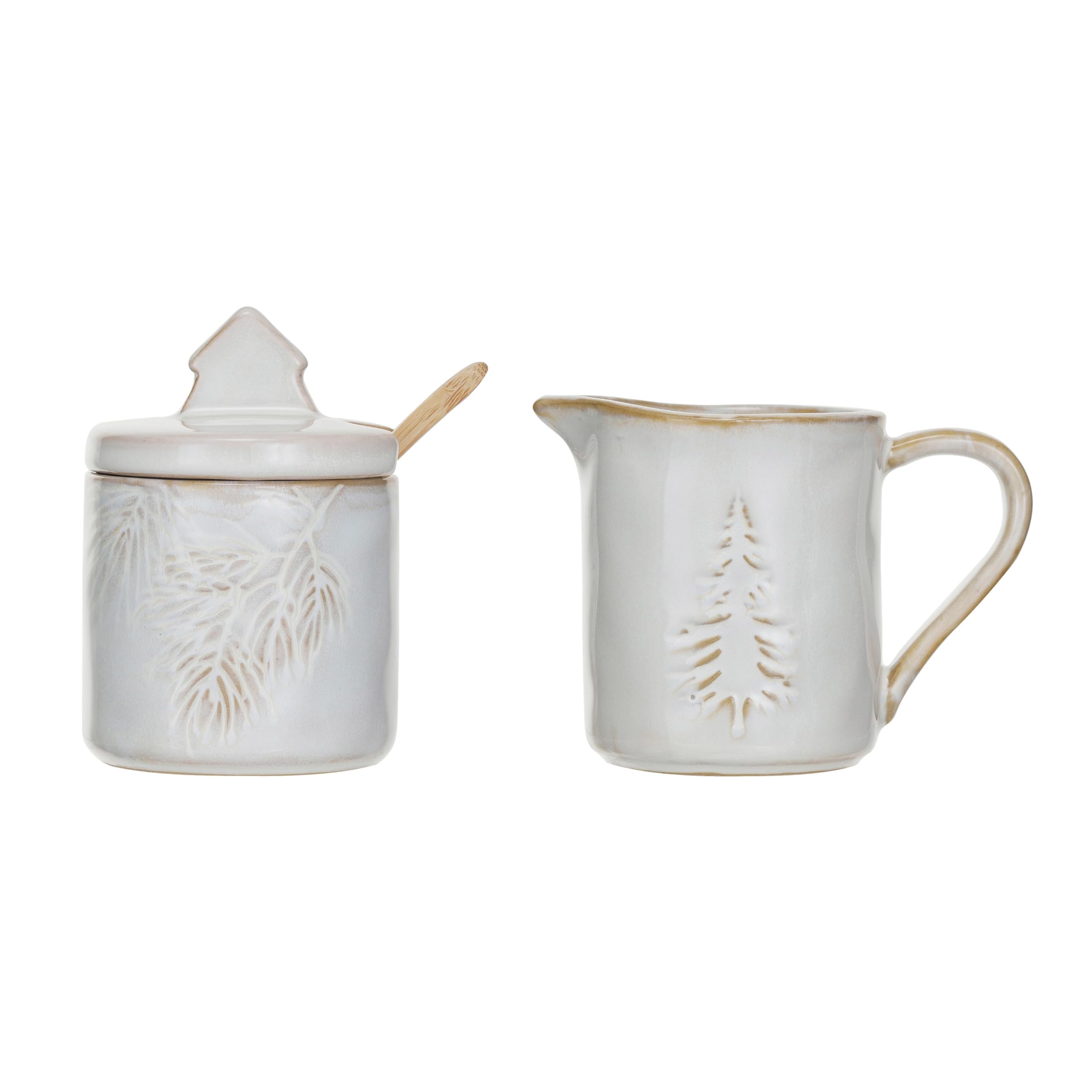 Amazon.com | Creative Co-Op Tree Debossed Stoneware Creamer and Sugar ...