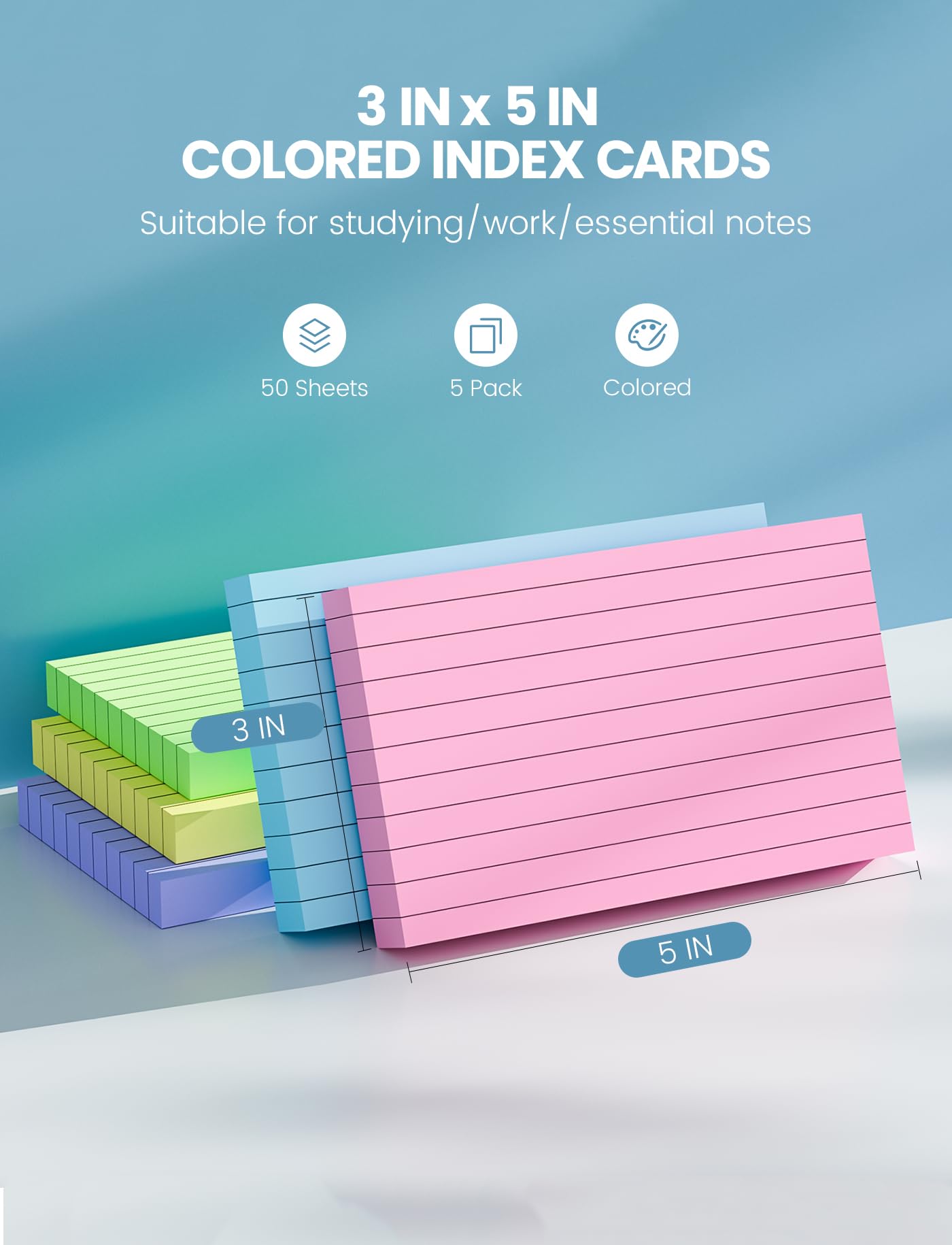 Snapklik.com : 3x5 Index Cards Colored Note Cards, 250 PCS Ruled Index ...