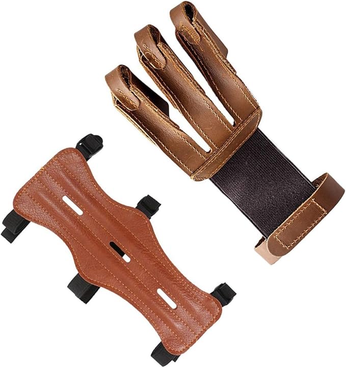 Techson Archery Arm Guards and Finger Gloves, Protective Leather Bow ...