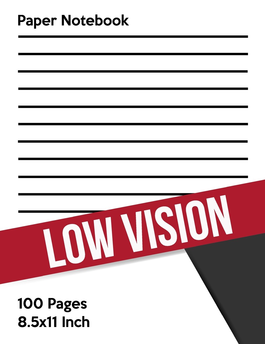 Low Vision Paper Notebook: Bold Line White Paper For Low Vision ...