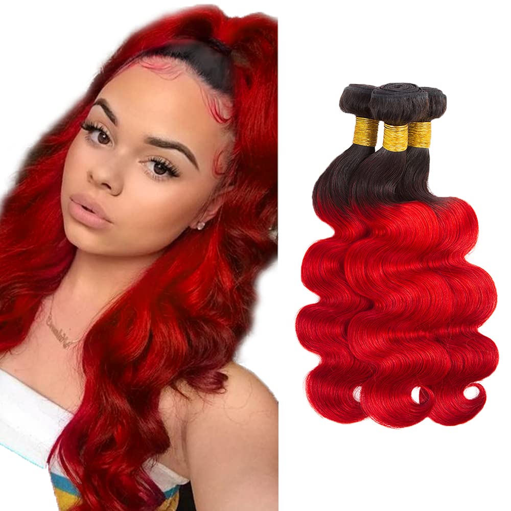 Amazon.com : Red Human Hair Bundles Ombre Body Wave Bundles Ombre Red 3 ...