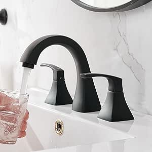 VAPSINT Black 3 Hole Bathroom Faucet, Two Handle 8 inch Widespread ...