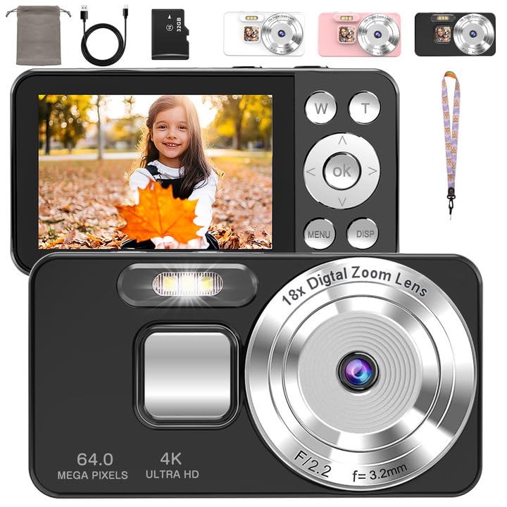 Amazon | QZT デジタルカメラ 4K デジカメ 小型カメラ 6400万画素 タイムプラス録画機能 2.8インチ大画面 オート ...