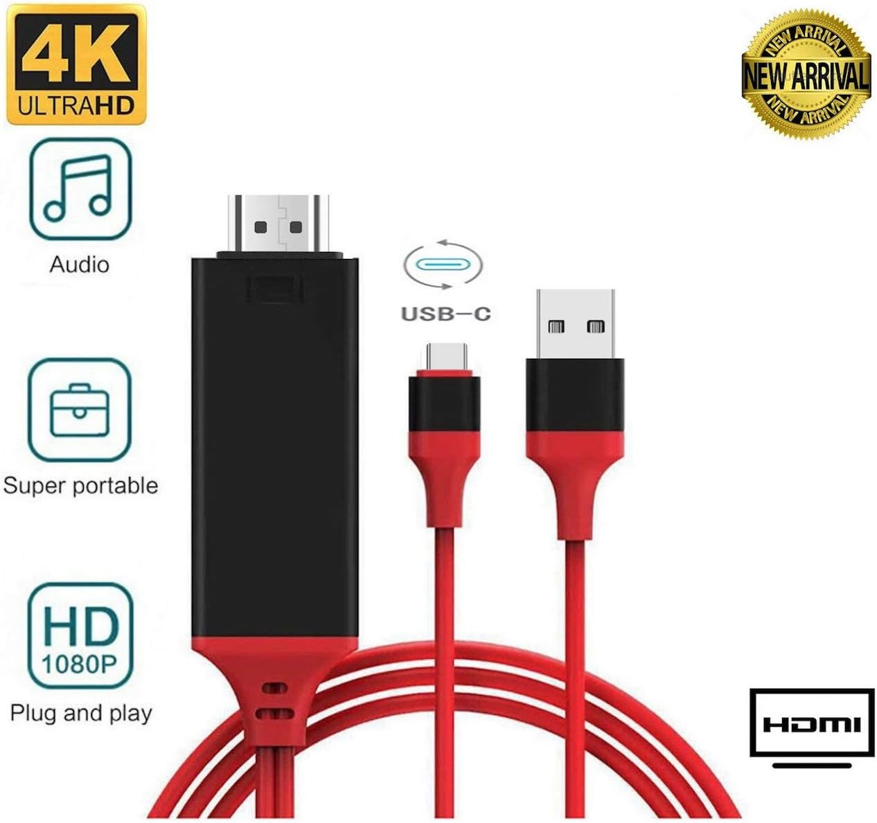Amazon.com: USB-C to HDMI Adapter Cable, 4K 6Ft Type-C to HDMI Display ...