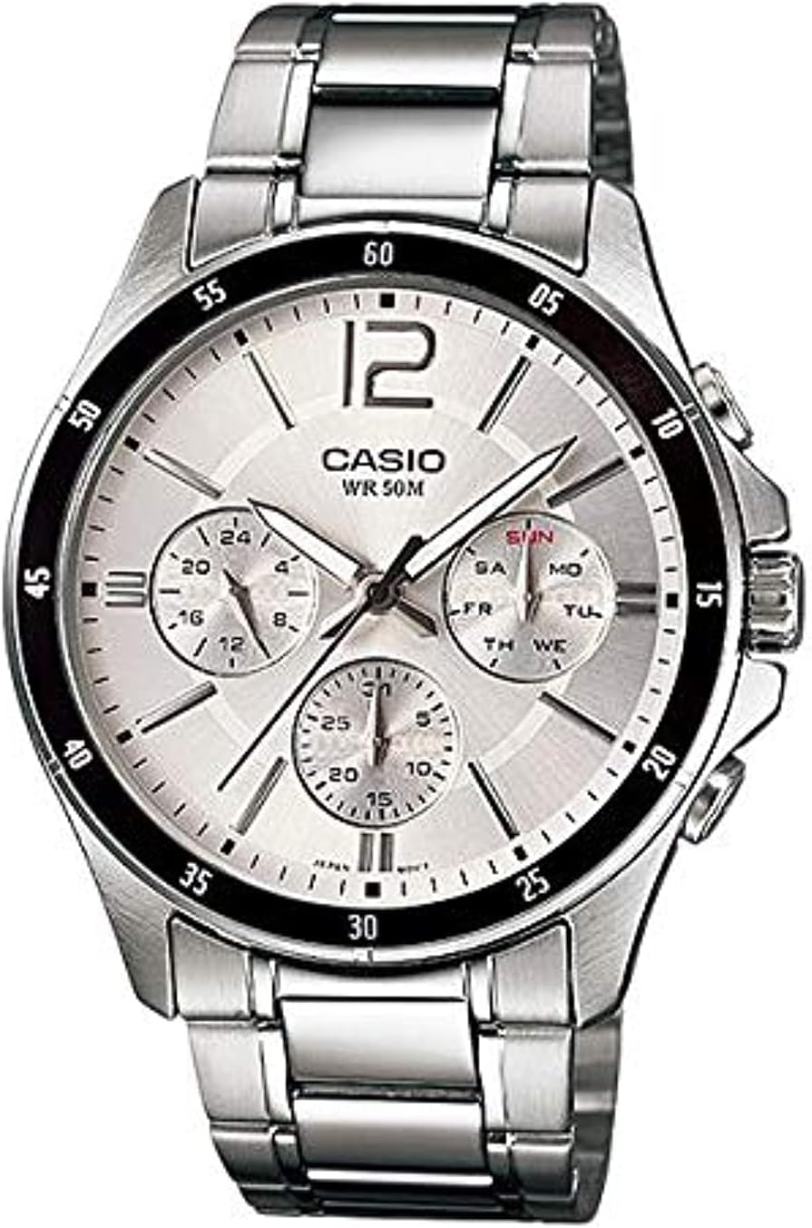 Casio Men's MTP4500D-1AV Slide Rule Bezel Aviator Stainless Steel Watch ...