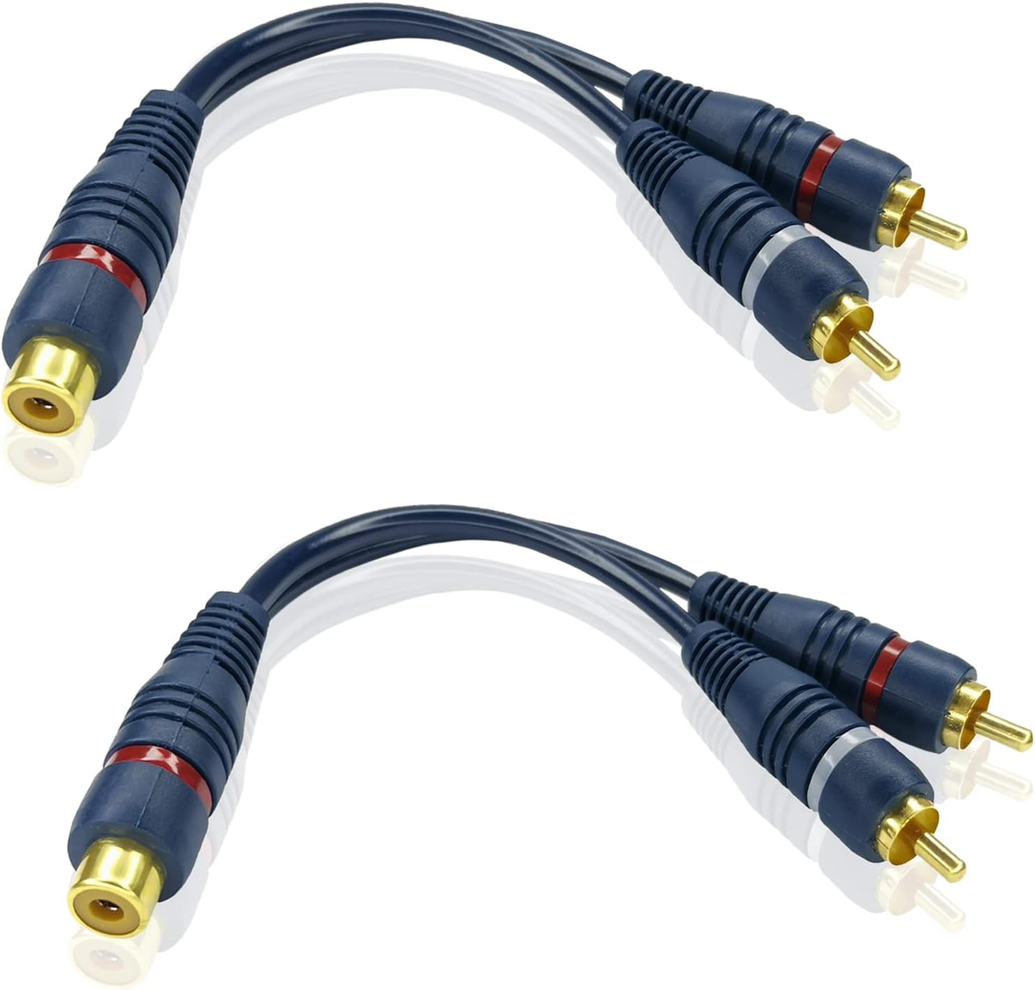 Gold Plated RCA Phono Splitter - 1 Plug 2 Sockets Audio Y Adaptor Right ...