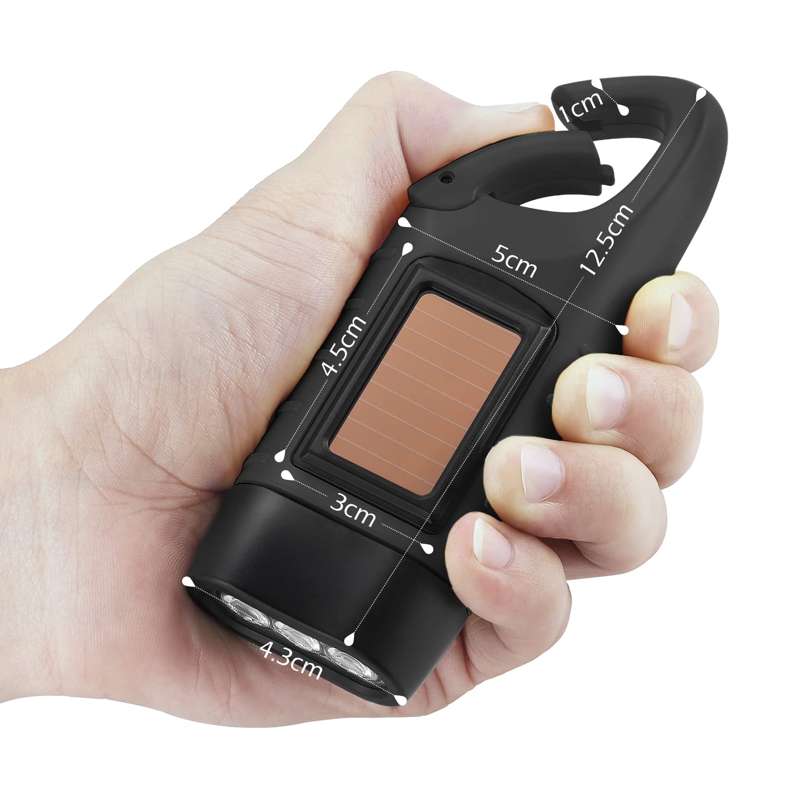 Carabiner Crank Flashlight BABALI Hand Crank Solar Powered Flashlight