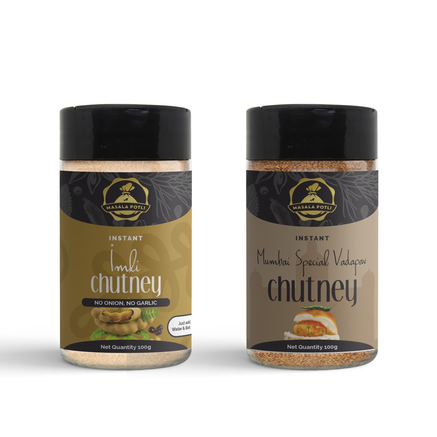 MASALA POTLI Instant Imli Chutney Powder 100 Grams & Mumbai Vada Pav ...