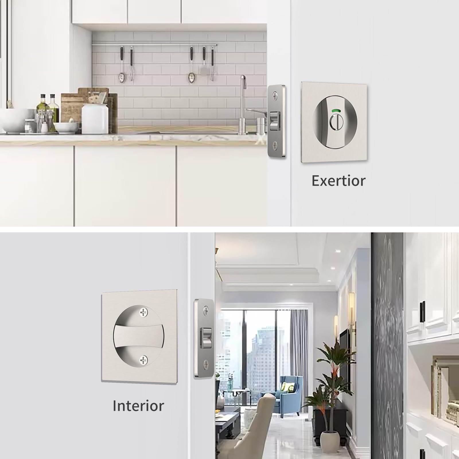 Snapklik.com : Coinkoly 2 Pack Brushed Nickel Pocket Door Lock