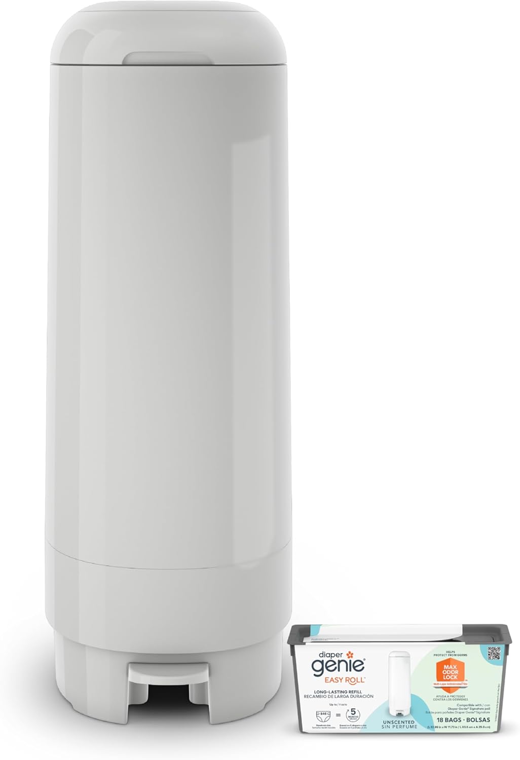 Diaper Genie Signature Pail (Grey) Includes 1 Easy Roll Refill with 18 ...