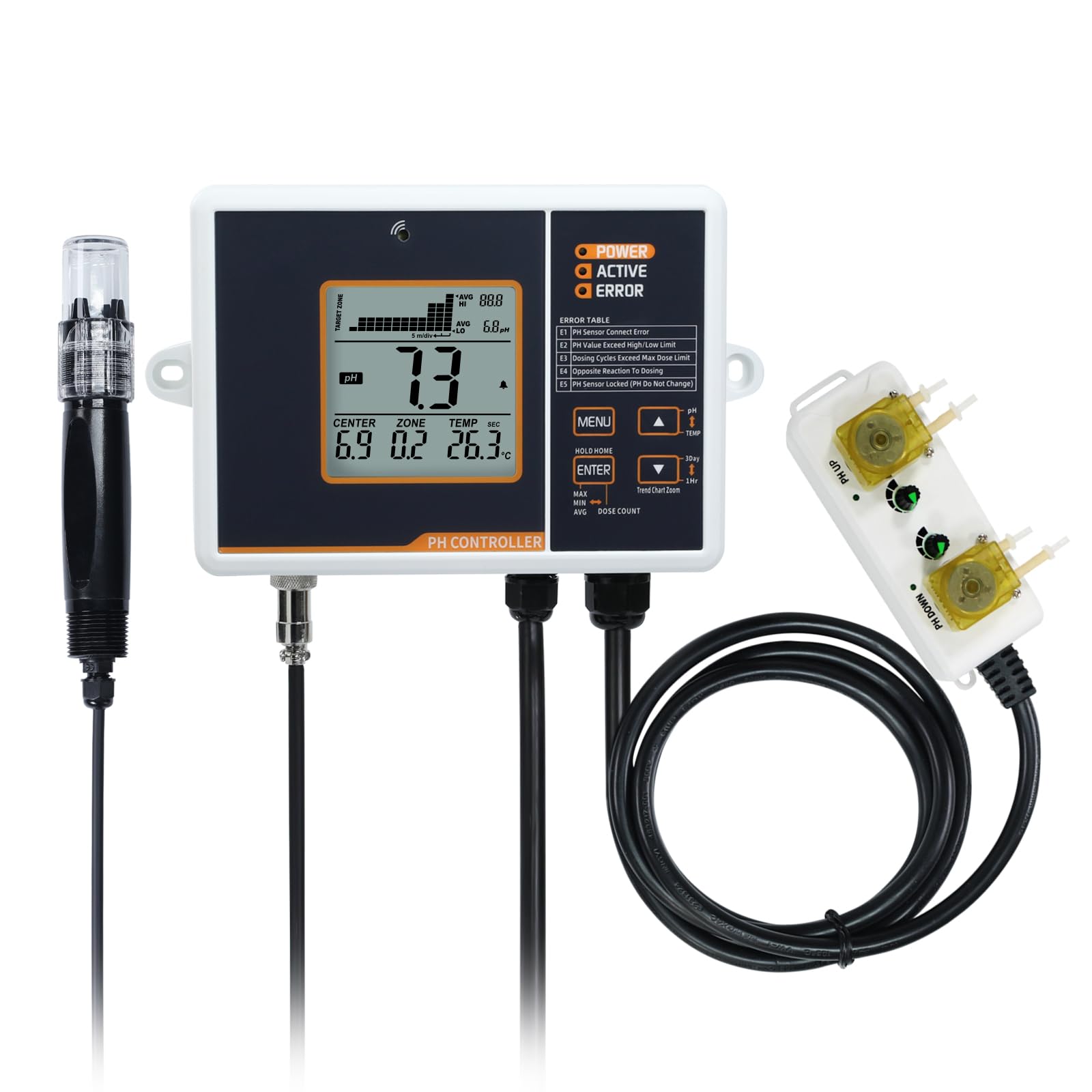 Buy Dual Relay pH Controller with Dosing Pump Hi/Low Range Alarm Monitoring and Data Logging for ...