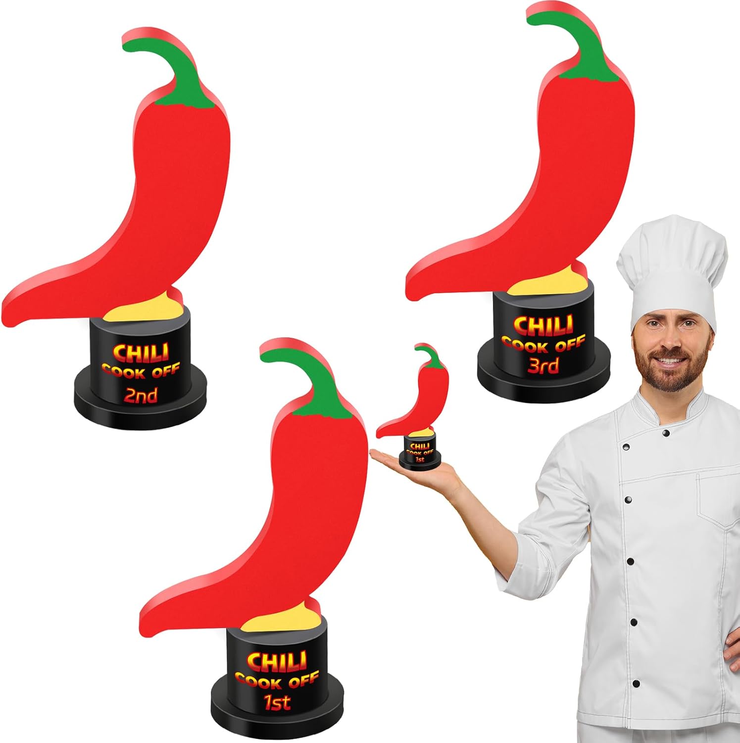 Amazon.com : Tkifoda 3 Pcs Chili Cook Off Trophies, Wood Chili Pepper ...