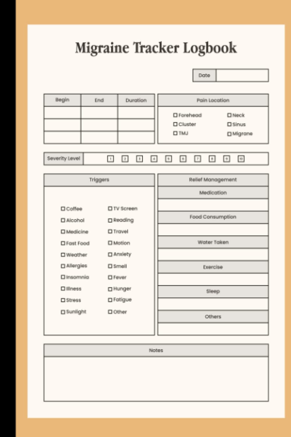 Migraine Tracker Log book: Chronic Headache/Migraine Diary - Monitoring ...