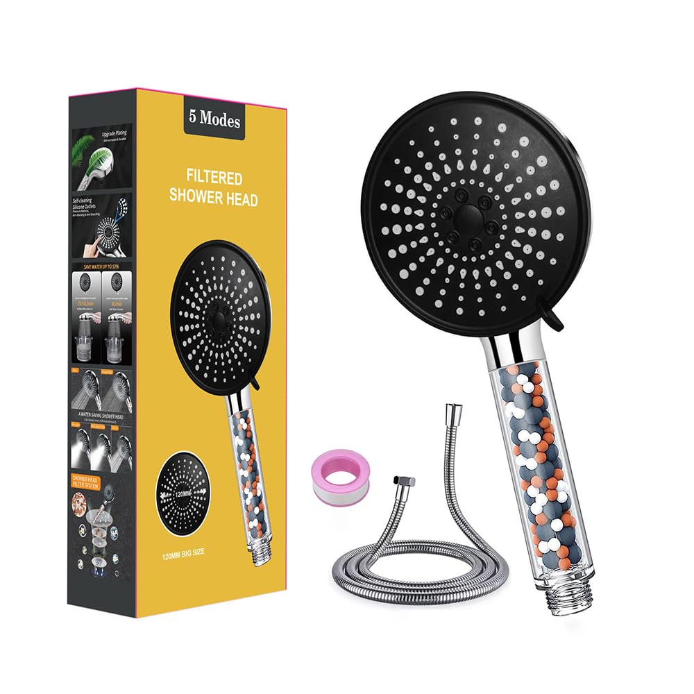 Filter Shower Head,5 Spray Modes Shower Head with 1.5m Hose, High ...