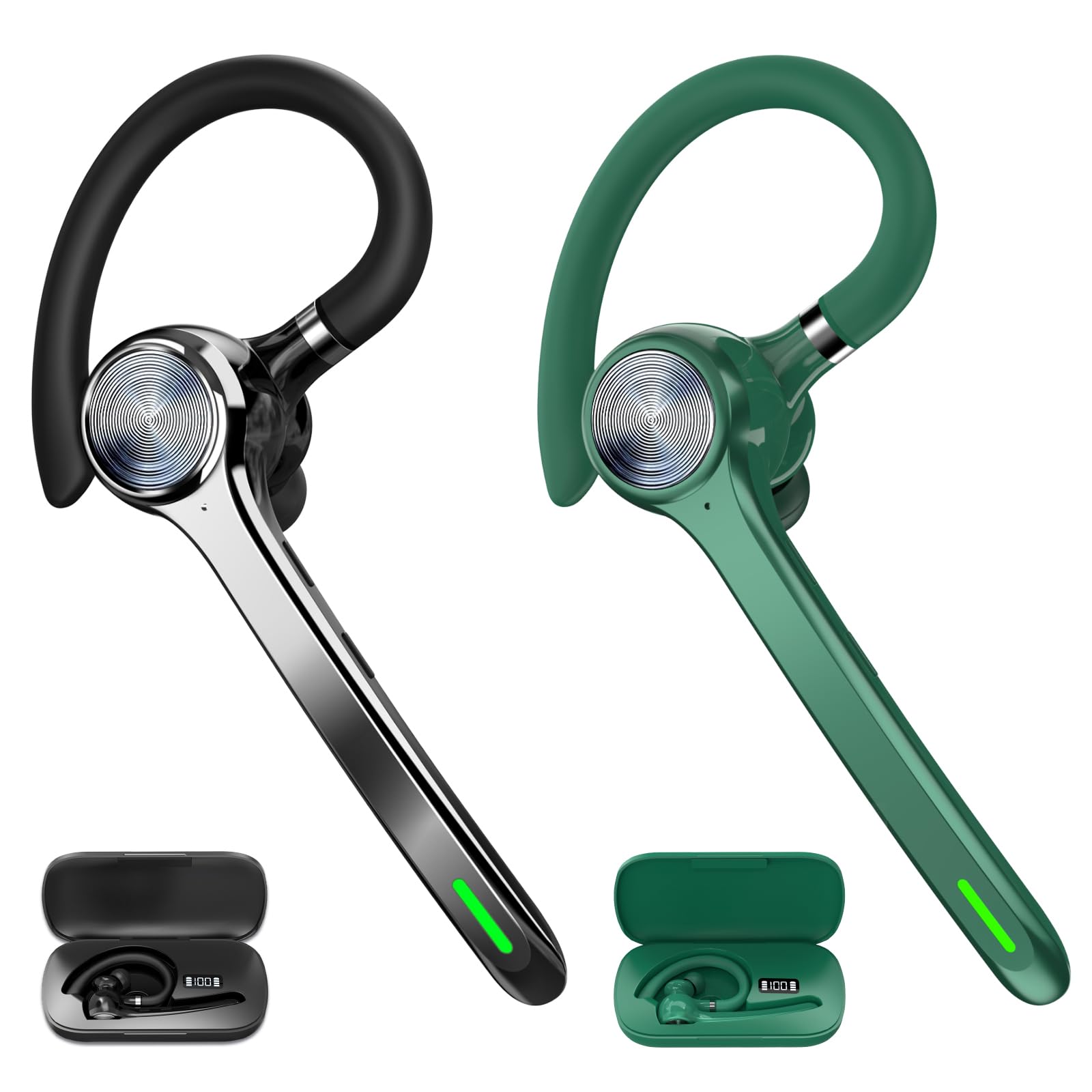 Amazon.com: HEIBAS Black+Green Bluetooth Headset Wireless Bluetooth ...