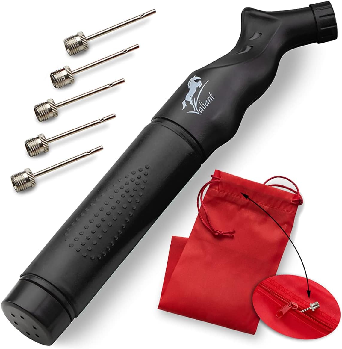 Valiant Sports Ball Pump Inflator with 5 Needles (Pin) and Pouch, Dual ...