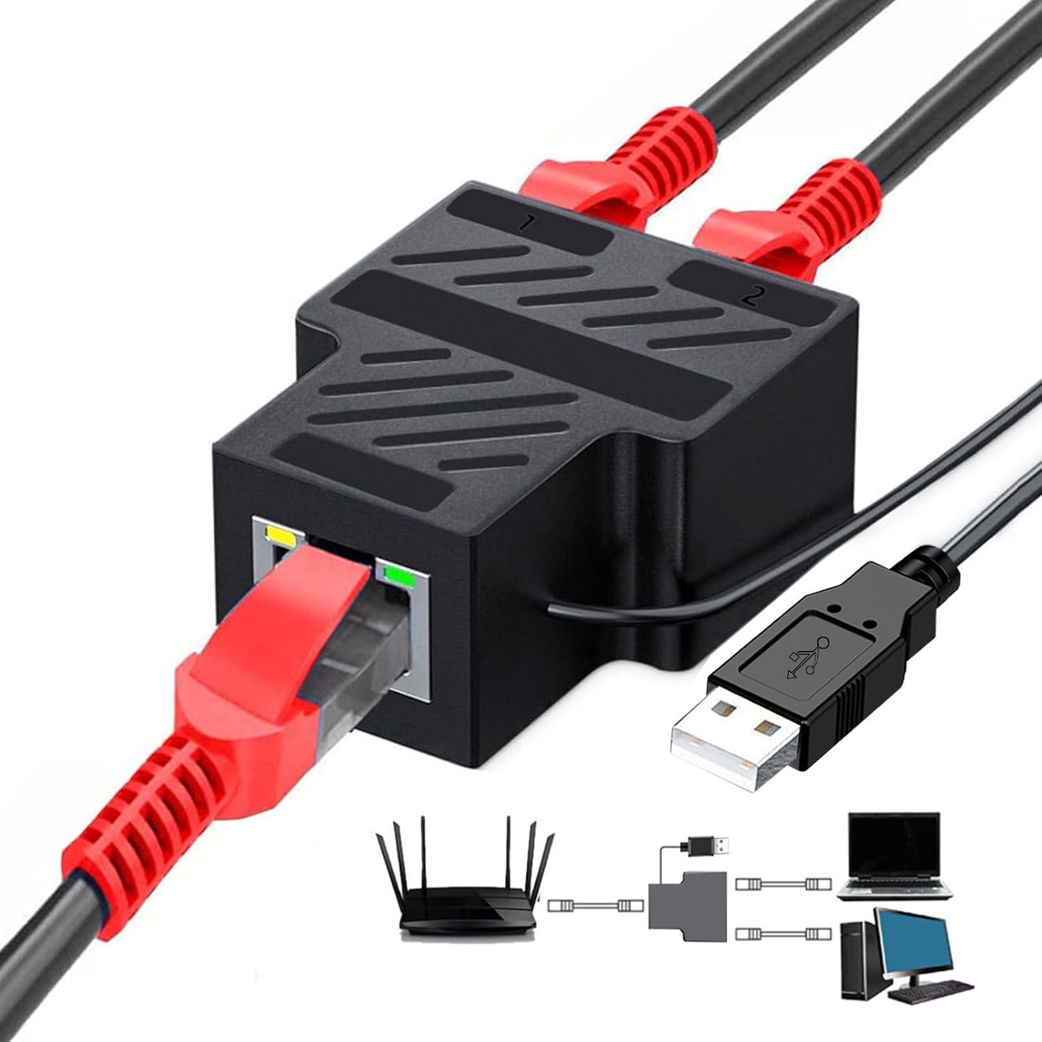Amazon.com: Ethernet Splitter 1 to 2, Router Splitter, LAN Splitter ...