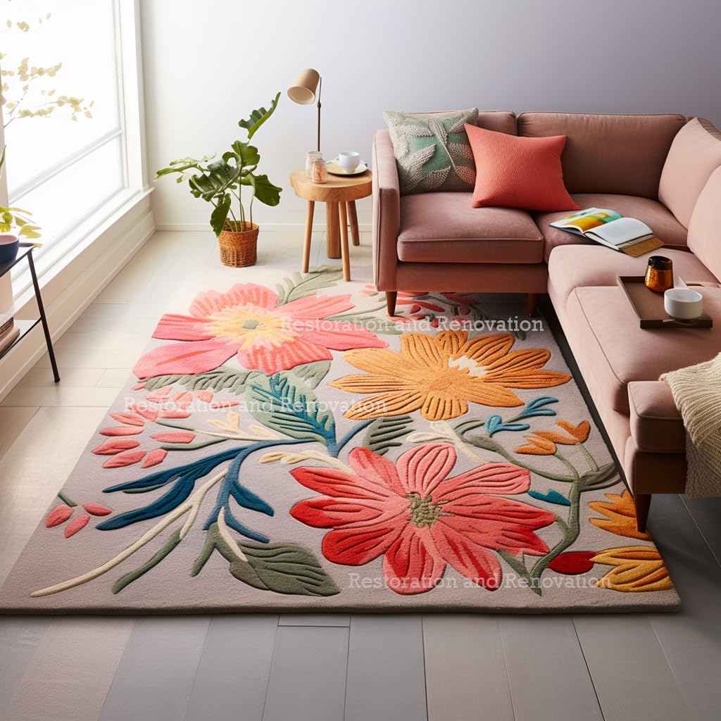 Amazon.com: Restoration and Renovation Handmade Wool Floral Area Rug ...