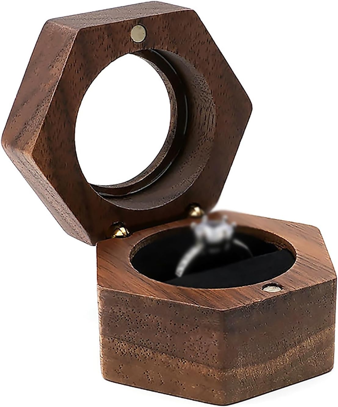Amazon.co.jp: Ring Case, Walnut Wood Ring, Necklace, Hexagonal Window ...