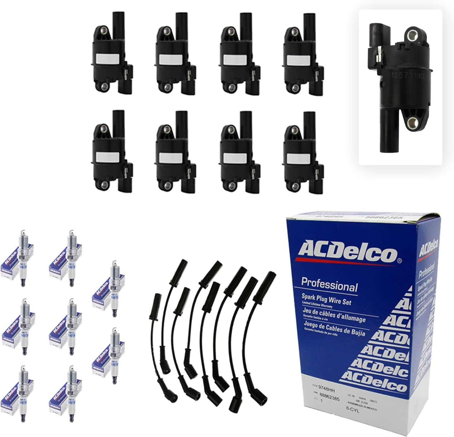 Amazon.com: 8 GM 12573190 Ignition Coils + 8 OEM 41-962 Platinum Spark ...