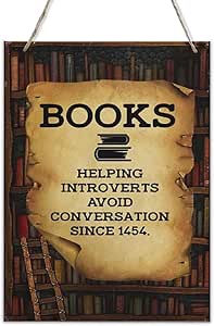Amazon.com: Wooden Sign Retro Books Helping Introverts Avoid ...