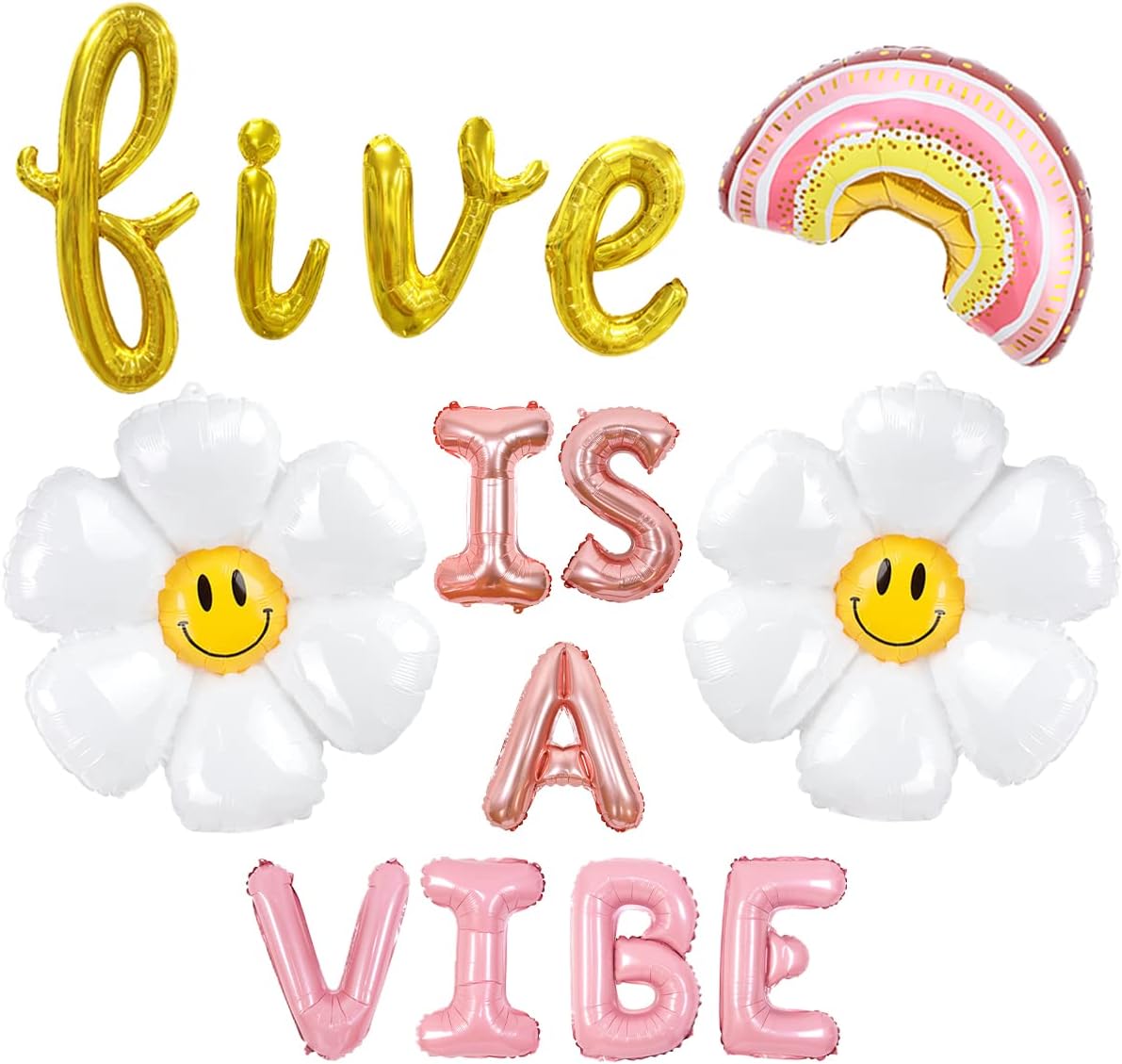 Amazon.com: Five is a Vibe Banner Groovy 5th Birthday Party Decoration ...