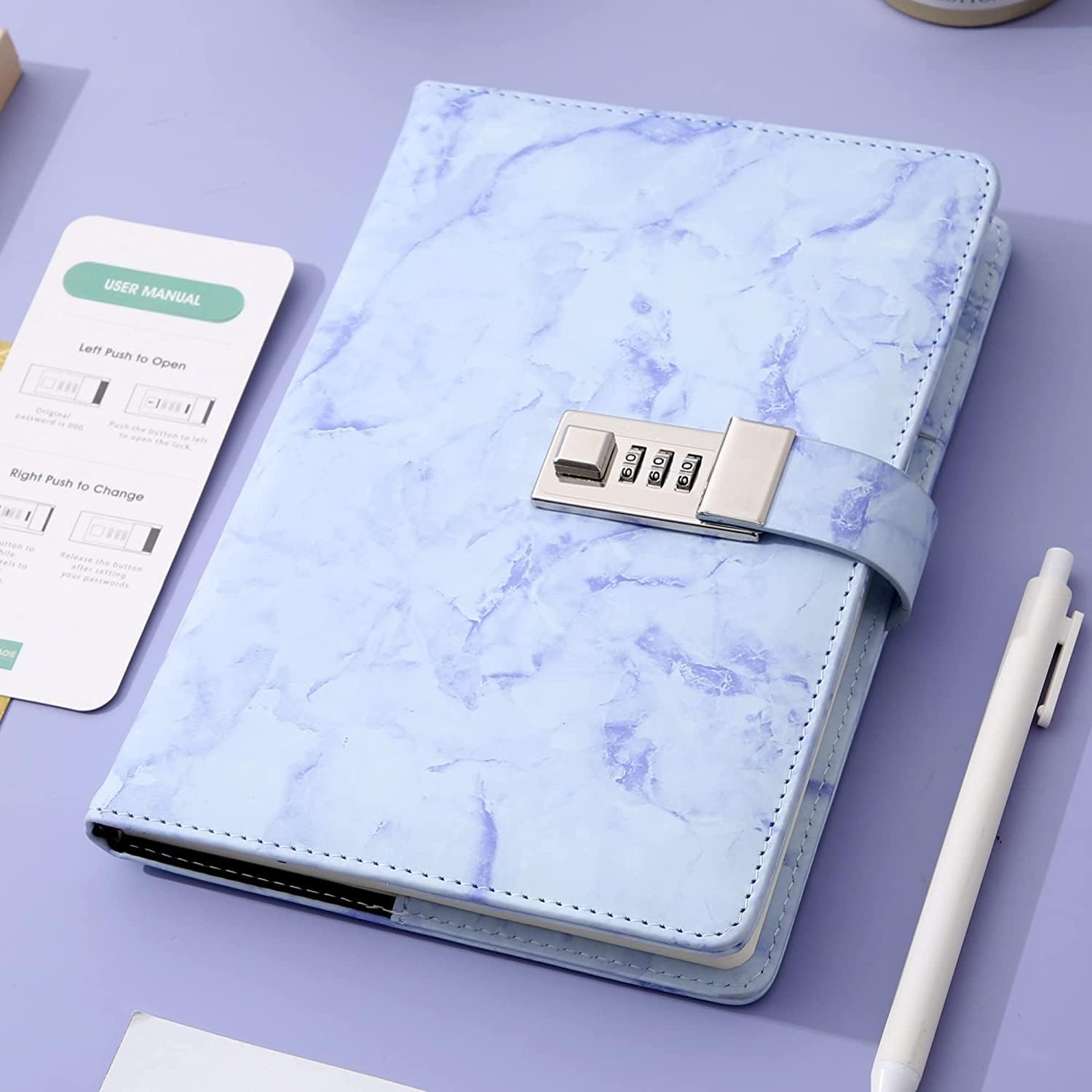 XAMILE Marble Diary Journal With Locks For Girls And Women Secret ...