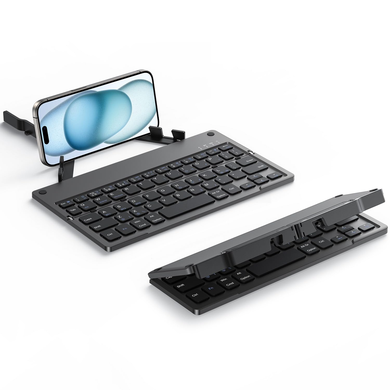 TECURS Foldable Bluetooth Keyboard with Stand, Rechargeable Travel Slim ...