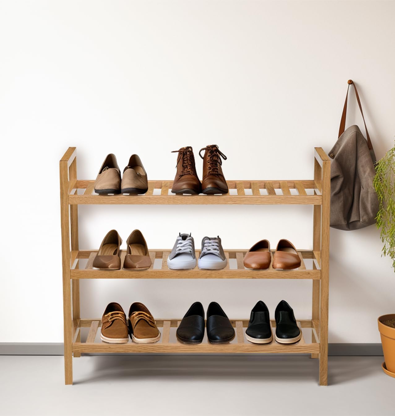 Hallowood Furniture Waverly Oak Wooden Shoe Rack, Stackable 3-Tier ...