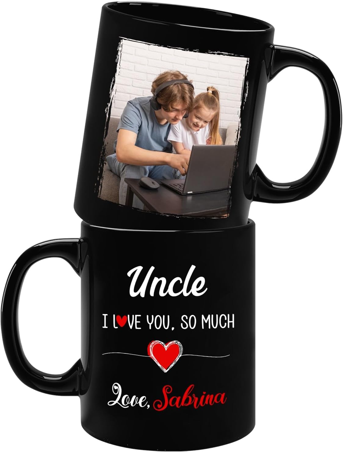 Amazon.com: Personalized Name Text & Photo Uncle Black Ceramic Mug Gift ...