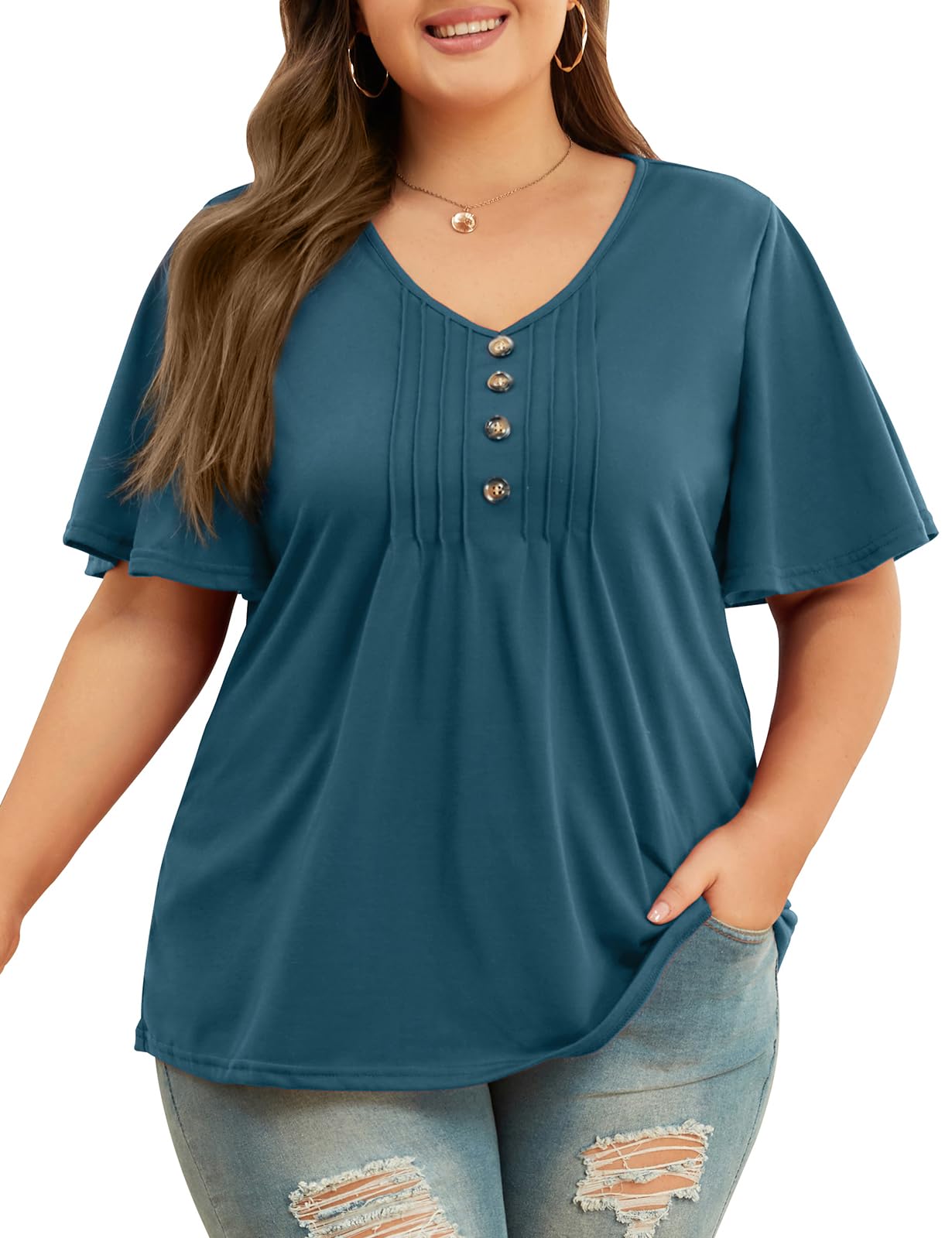 Tanst Sky Womens Plus Size Tops Ruffle Sleeve V Neck Shirts Casual ...