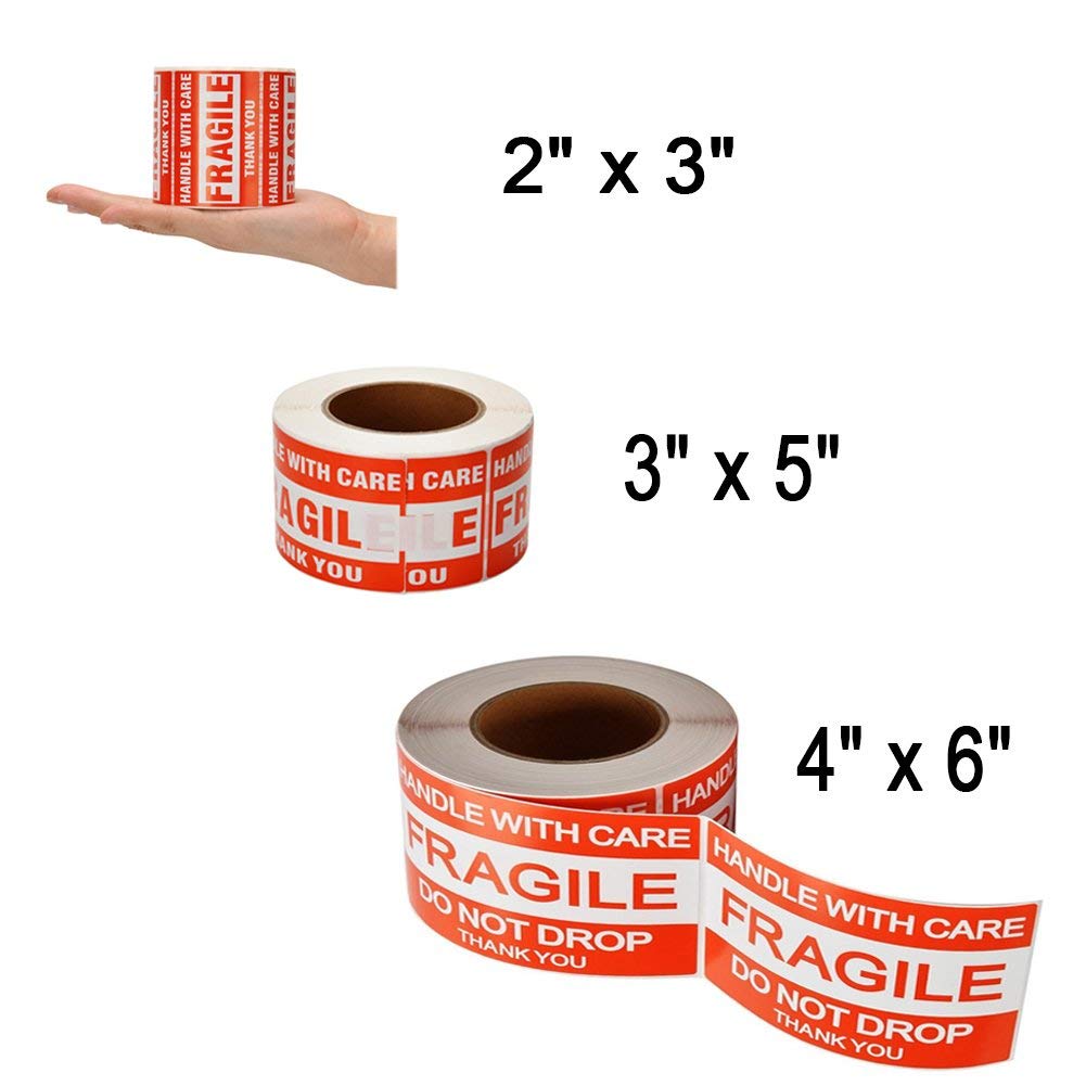 SJPACK Large Fragile Stickers 4'' x 6'' Eye-catching Fragile - Handle ...