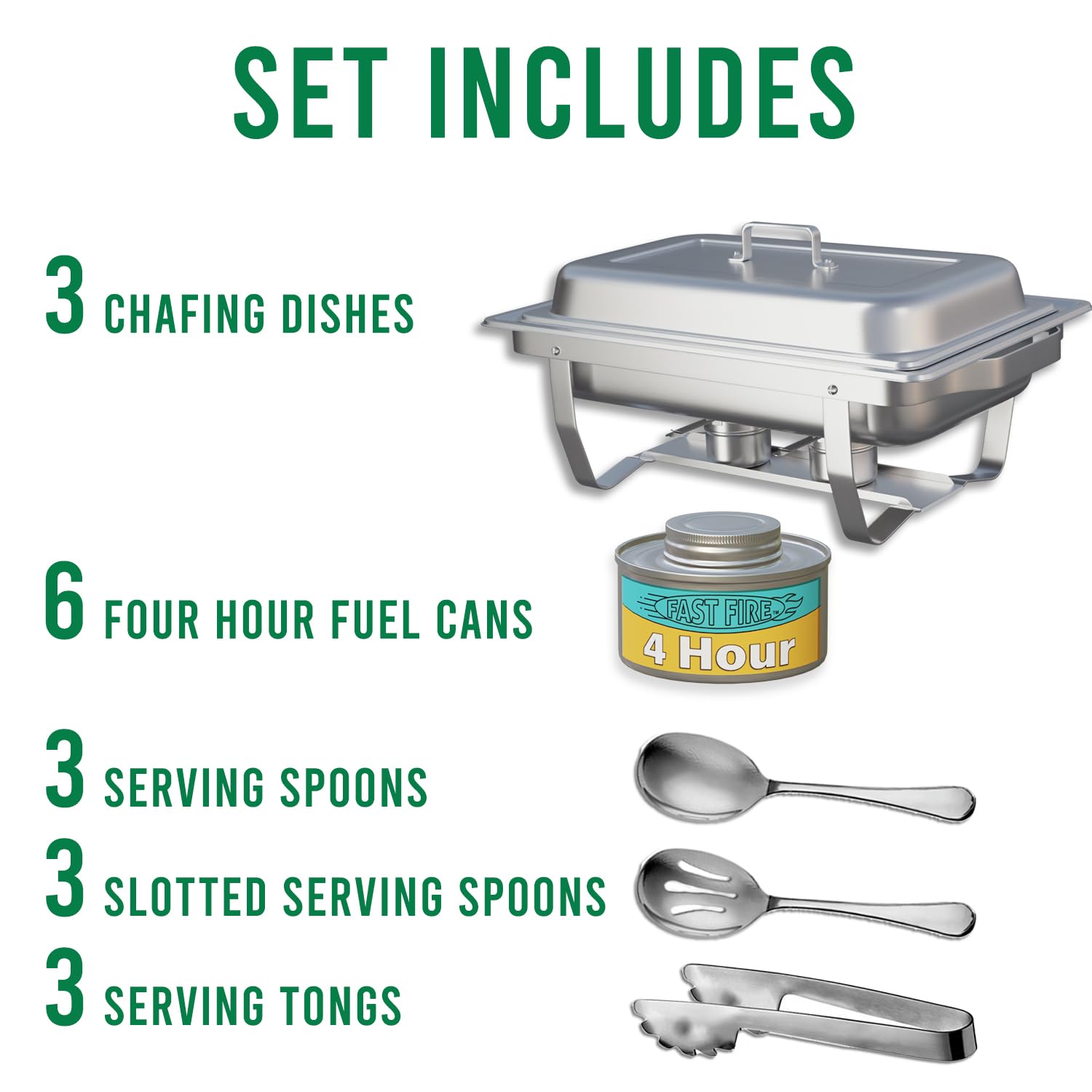 Snapklik.com : 3-Pack Chafing Dish Buffet Set + Fuel + Serving Utensils ...